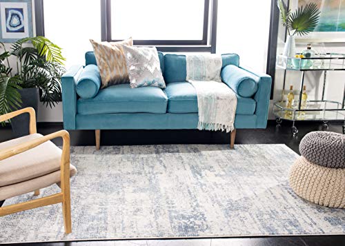 SAFAVIEH Amelia Collection 9' x 12' Ivory/Blue ALA700A Modern Abstract Non-Shedding Living Room Bedroom Dining Home Office Area Rug