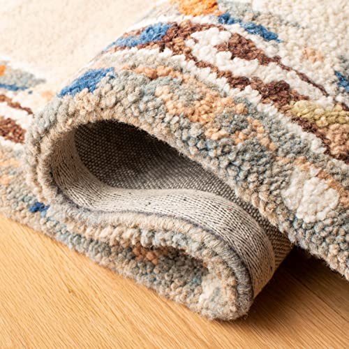 Safavieh Aspen Collection 2'3" x 8' Brown/Blue APN126T Handmade Moroccan Boho Tribal Wool Entryway Foyer Living Room Bedroom Kitchen Runner Rug
