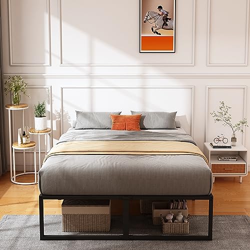 XINXINYAN 14 Inch California King Bed Frame, No Box Spring Needed, Heavy Duty Metal Platform Cal King Bed Frame, Strong Steel Slats Support, Noise Free, Easy Assembly, Black