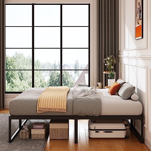 XINXINYAN 14 Inch California King Bed Frame, No Box Spring Needed, Heavy Duty Metal Platform Cal King Bed Frame, Strong Steel Slats Support, Noise Free, Easy Assembly, Black