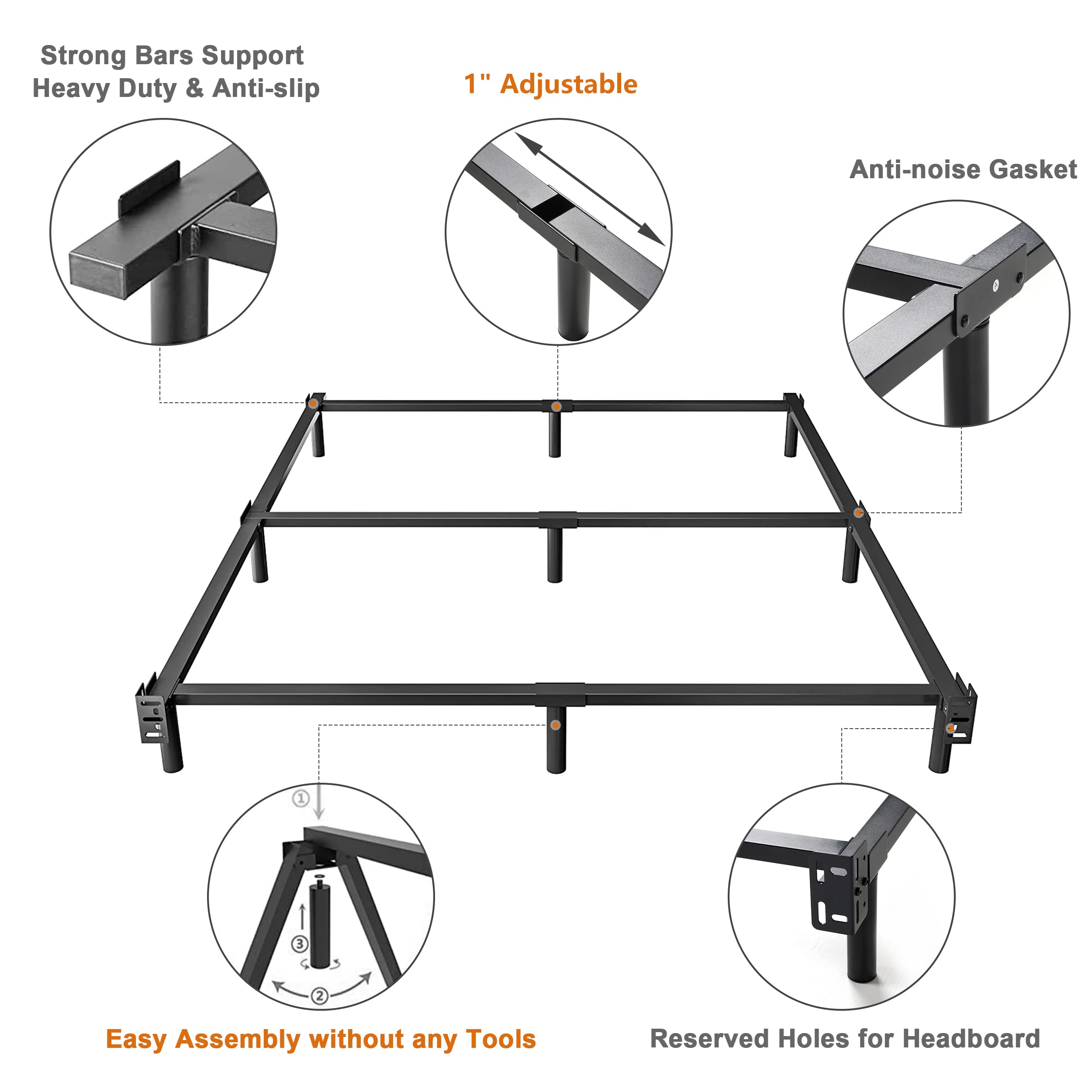 Realuson California King Size Metal Iron Bed Frame Heavy Duty Sturdy Black Bedframe 9-Leg Support 7 Inch Low to Ground Bed Base for Box Spring and Mattress Non-Slip Easy Assembly Noise Free