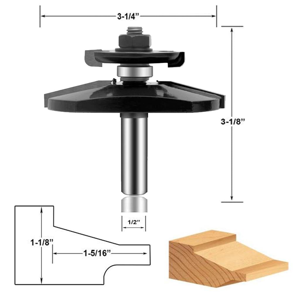 LEATBUY 1/2 Inch Shank Router Bit Set 3 PCS Round Over Raised Panel Cabinet Door Rail and Stile Router Bits, Woodworking Wood Cutter, Wood Groove Tongue Milling Tool(1/2-double)