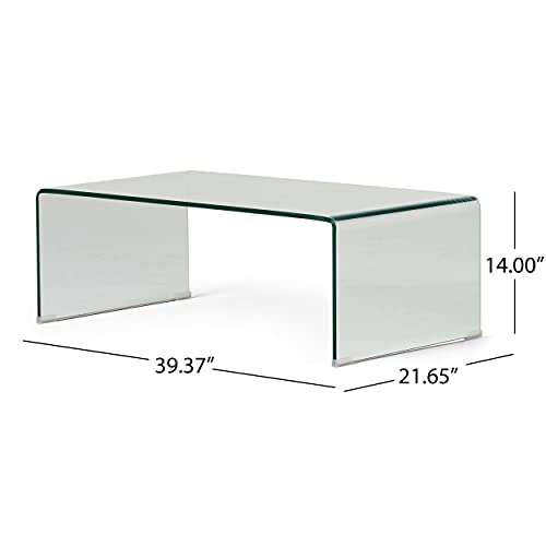 Christopher Knight Home Cadyn 12mm Tempered Glass Console Table, Clear & Pazel 12mm Tempered Glass Coffee Table, Clear