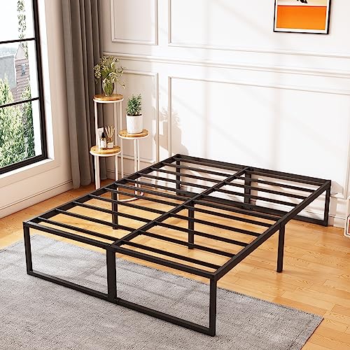 XINXINYAN 14 Inch California King Bed Frame, No Box Spring Needed, Heavy Duty Metal Platform Cal King Bed Frame, Strong Steel Slats Support, Noise Free, Easy Assembly, Black