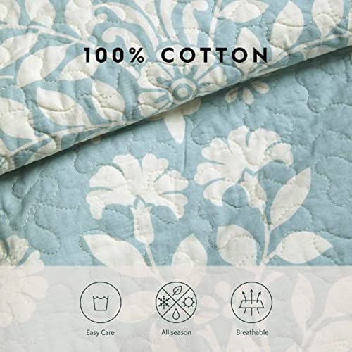 Laura Ashley - Rowland Collection - Quilt Set - 100% Cotton, Reversible, All Season Bedding with Matching Shams, Pre-Washed for Added Comfort, King, Blue
