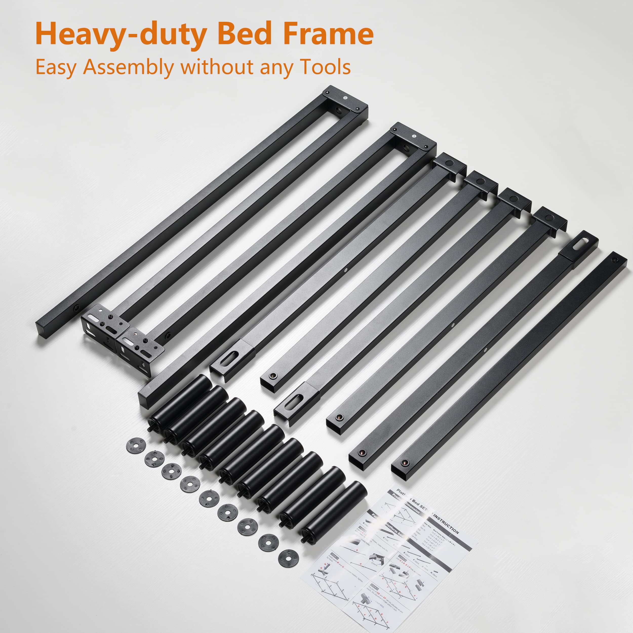 Realuson California King Size Metal Iron Bed Frame Heavy Duty Sturdy Black Bedframe 9-Leg Support 7 Inch Low to Ground Bed Base for Box Spring and Mattress Non-Slip Easy Assembly Noise Free