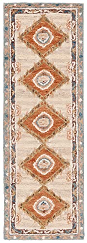 Safavieh Aspen Collection 2'3" x 8' Brown/Blue APN126T Handmade Moroccan Boho Tribal Wool Entryway Foyer Living Room Bedroom Kitchen Runner Rug