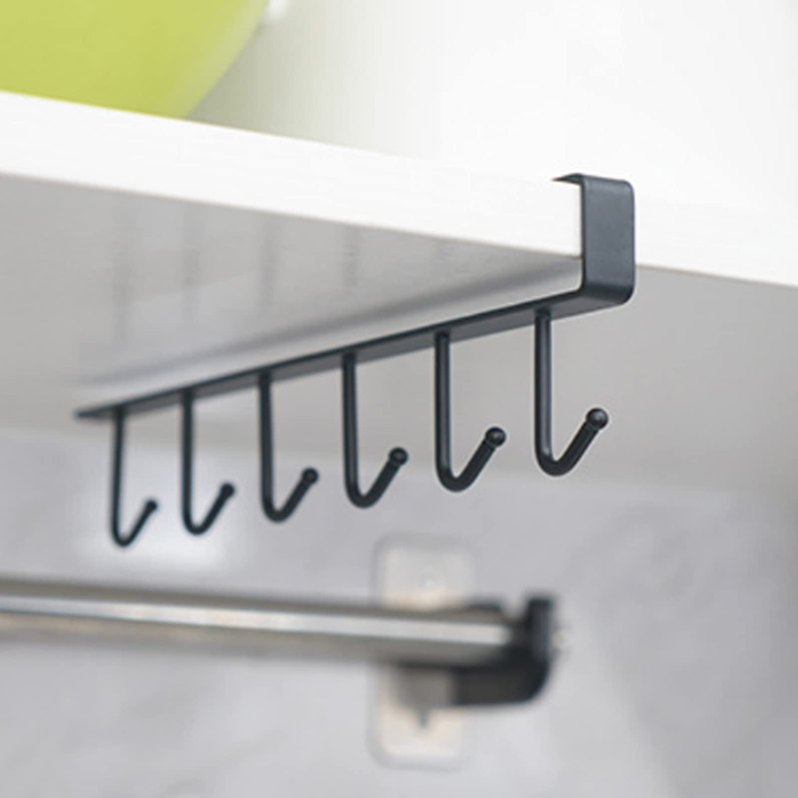 FANJURNEY 2PCS Mug Hooks Under Shelf Mug Holder Cups Storage Rack Drilling Free Coffee Cups Holder Kitchen Belts Scarf Hanging Hooks Rack, Fit for Flat Buttom Cabinet Without Any Lip