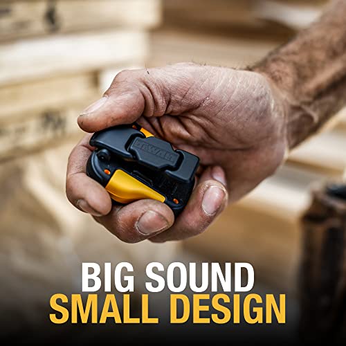 DEWALT Wearable Bluetooth Portable Speaker β Magnetic Clip-On Wireless Bluetooth Speaker β Jobsite Pro Water-Resistant Portable Speaker β Built-in Mic for Hands-Free Music and Calls