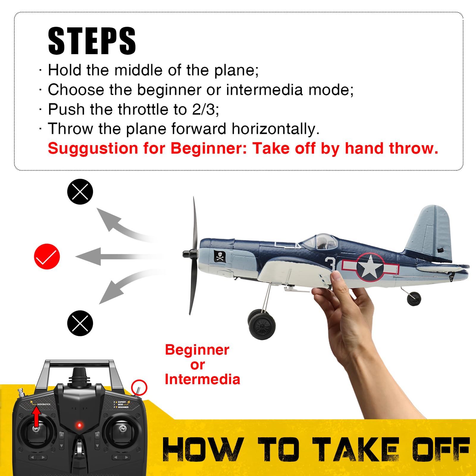 RoofWorld 2023 New Upgrade F4U Corsair RC Plane 4 Channel RTF Remote Controlled Aircraft RC Airplane for Beginners Adult with Xpilot Stabilization System & One Key Aerobatic
