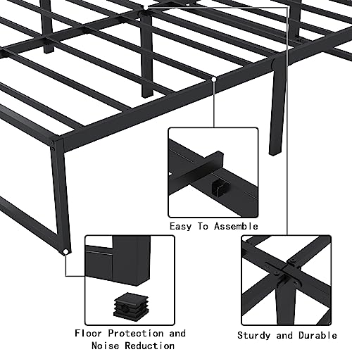 XINXINYAN 14 Inch California King Bed Frame, No Box Spring Needed, Heavy Duty Metal Platform Cal King Bed Frame, Strong Steel Slats Support, Noise Free, Easy Assembly, Black