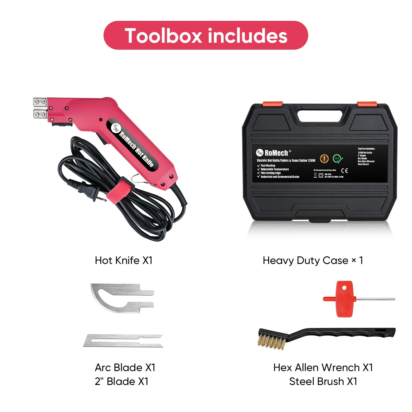 ROMECH Foam Cutter Pro Electric Hot Knife, 100W Styrofoam Cutting Tool Kit- with Heavy-duty Case Blades & Accessories RM-008 (100W)