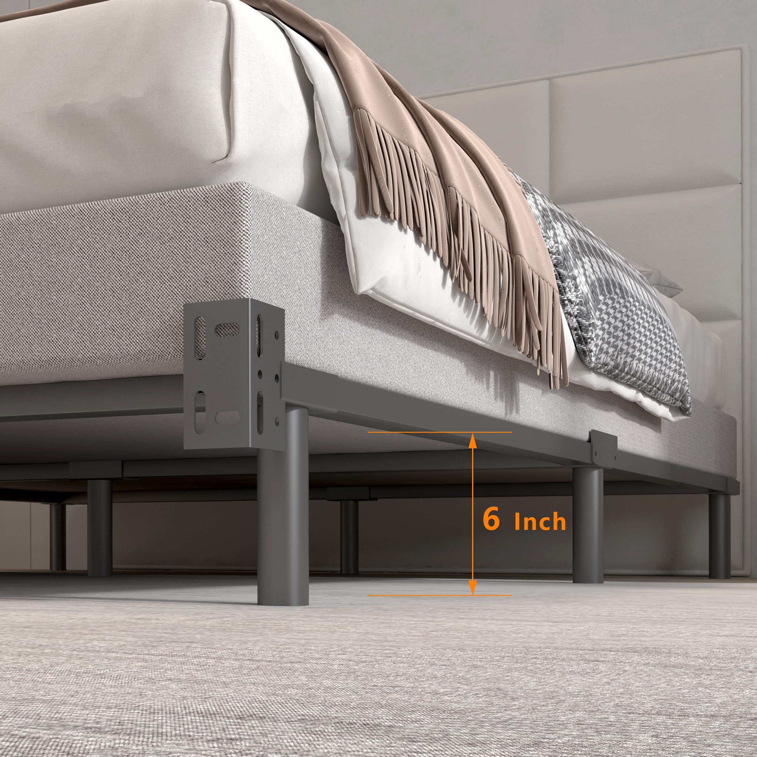 Realuson California King Size Metal Iron Bed Frame Heavy Duty Sturdy Black Bedframe 9-Leg Support 7 Inch Low to Ground Bed Base for Box Spring and Mattress Non-Slip Easy Assembly Noise Free