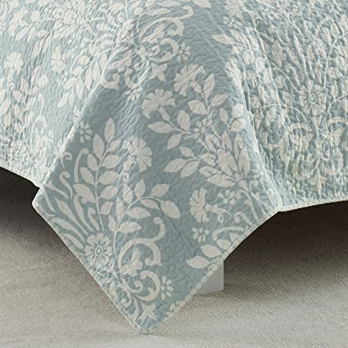 Laura Ashley - Rowland Collection - Quilt Set - 100% Cotton, Reversible, All Season Bedding with Matching Shams, Pre-Washed for Added Comfort, King, Blue