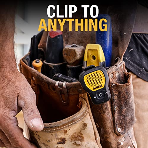 DEWALT Wearable Bluetooth Portable Speaker β Magnetic Clip-On Wireless Bluetooth Speaker β Jobsite Pro Water-Resistant Portable Speaker β Built-in Mic for Hands-Free Music and Calls