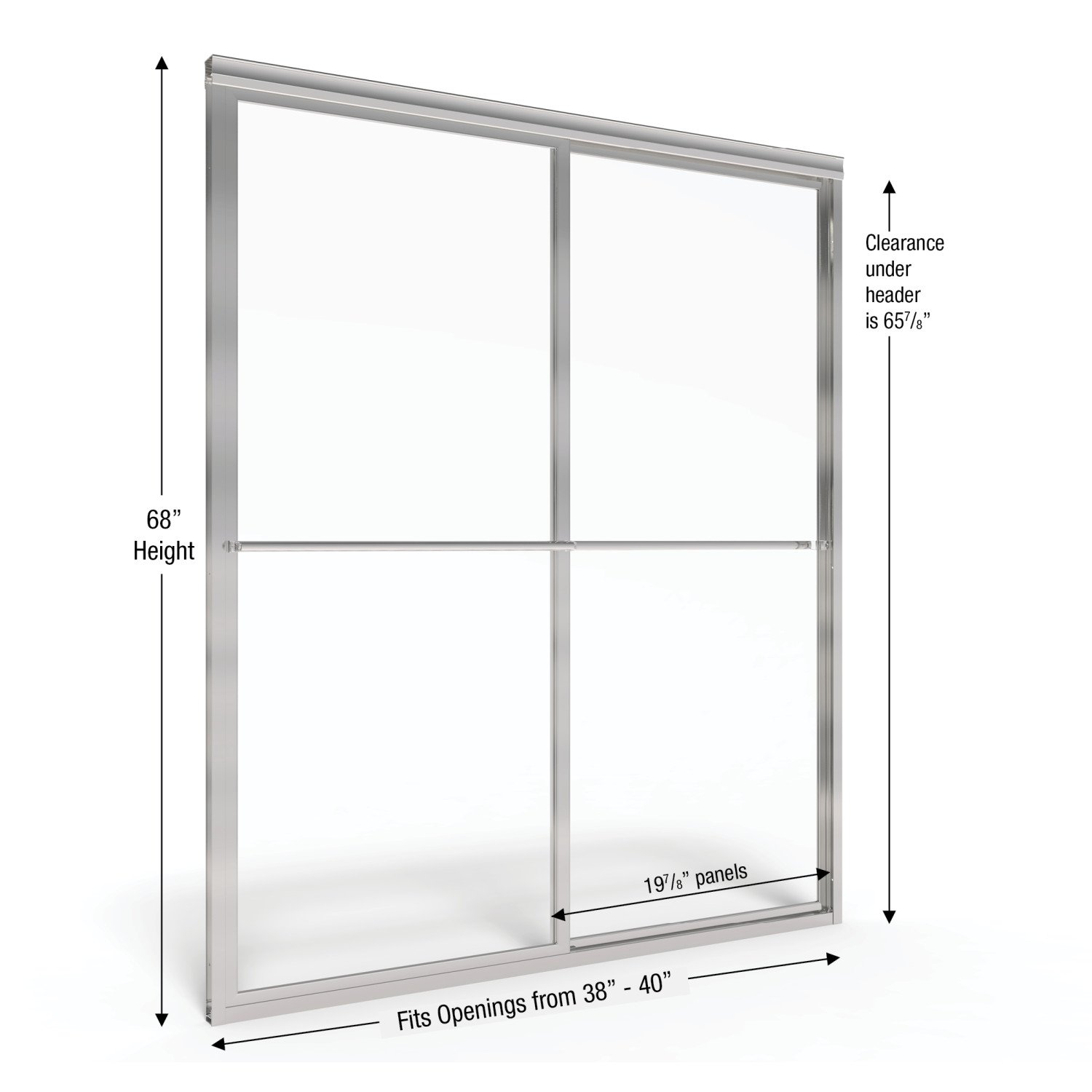 Basco Deluxe Framed Sliding Shower Door, 38-40 in. W x 68 in. H, Tempered Clear Glass, Brushed Nickel