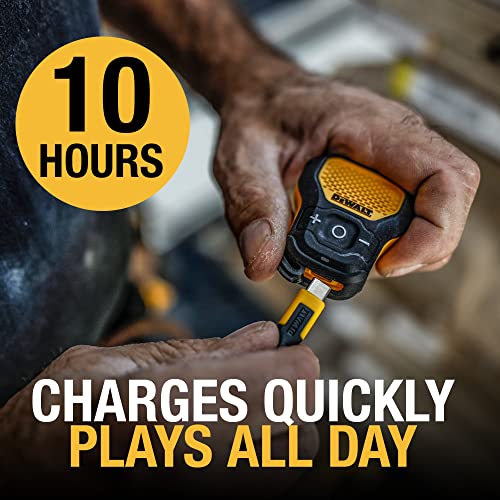 DEWALT Wearable Bluetooth Portable Speaker β Magnetic Clip-On Wireless Bluetooth Speaker β Jobsite Pro Water-Resistant Portable Speaker β Built-in Mic for Hands-Free Music and Calls