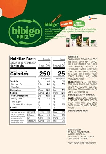 Bibigo Chicken and Vegetable Steamed Dumplings, 6 Oz