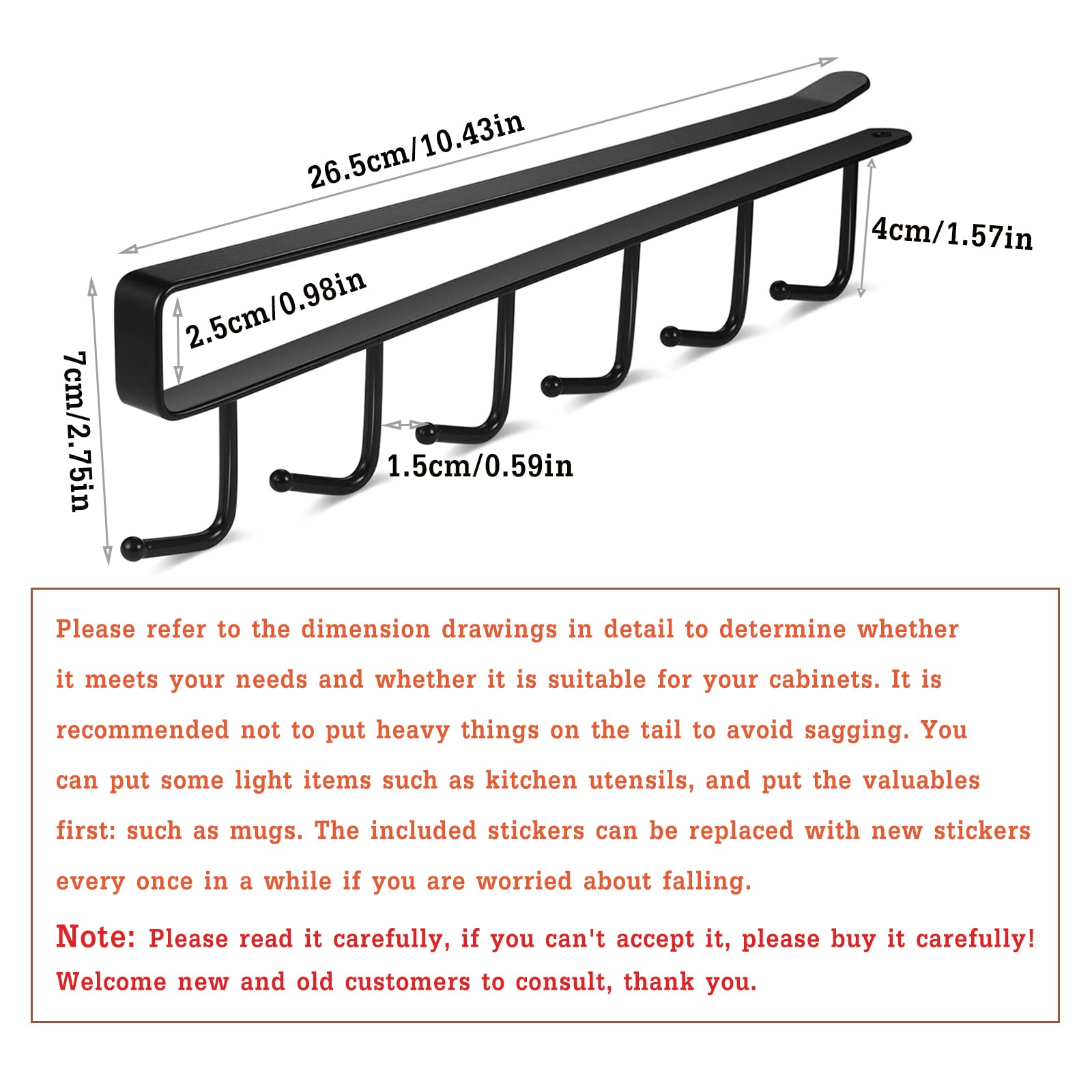 FANJURNEY 2PCS Mug Hooks Under Shelf Mug Holder Cups Storage Rack Drilling Free Coffee Cups Holder Kitchen Belts Scarf Hanging Hooks Rack, Fit for Flat Buttom Cabinet Without Any Lip