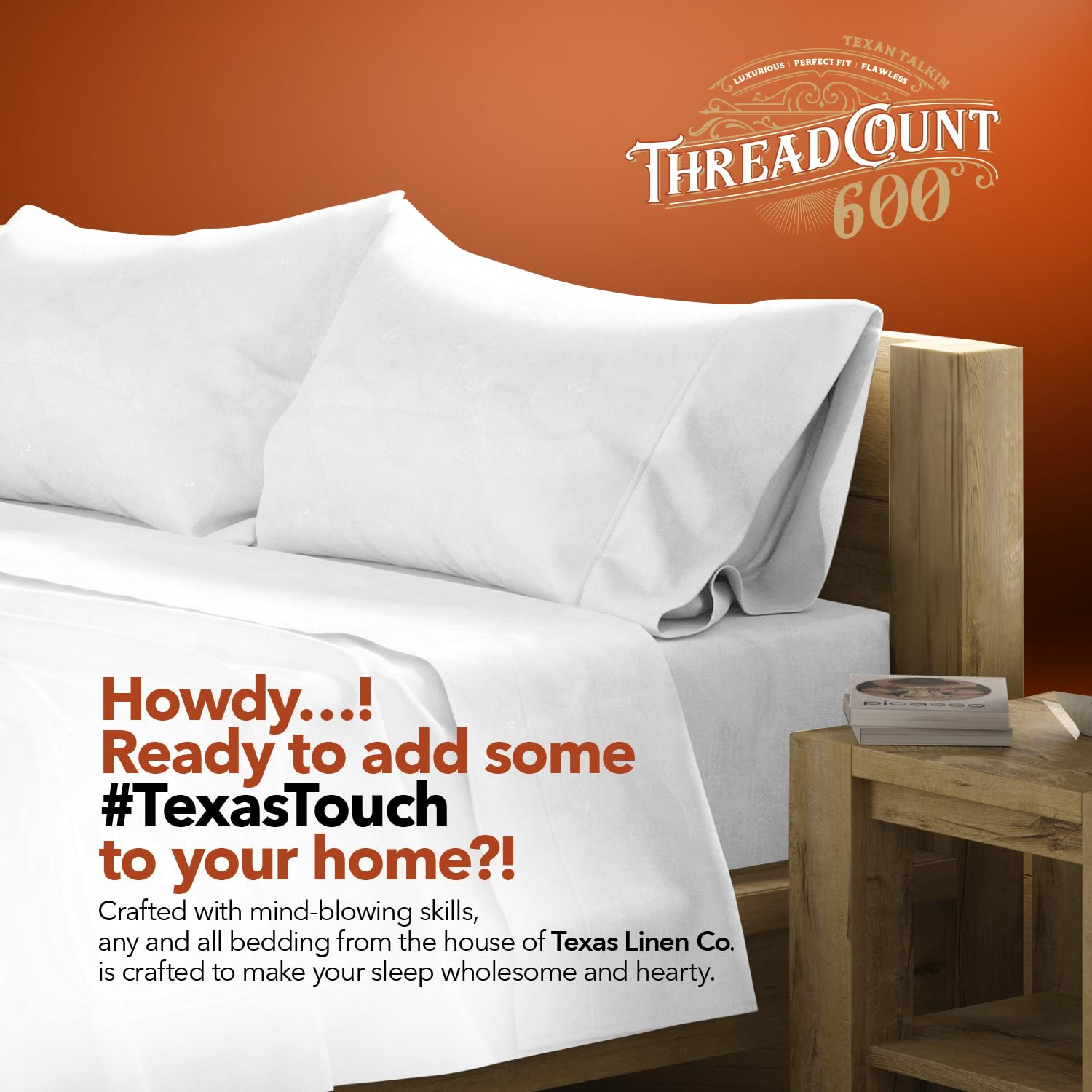 TEXAS LINEN CO. Luxury Egyptian Cotton Queen Stripe Sheet Set, 600 Thread Count Extra Long Staple 4 PC Set, Queen White Damask Sheets, Soft, Cooling Sateen Weave Sheets Upto 18 in Deep Pocket