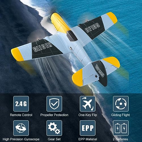 Mostop RC Plane 3 Channel Remote Control Airplane Fighter, BF-109 RC Plane Ready to Fly, Stunt Flying Upside Down Easy to Fly for Beginners,Two Rechargeable Power RC Glider Aircraft Plane…