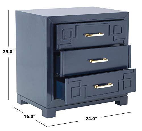 Safavieh Home Collection Raina Navy 3-Drawer Greek Key Nightstand