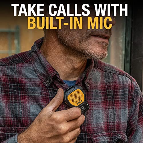 DEWALT Wearable Bluetooth Portable Speaker β Magnetic Clip-On Wireless Bluetooth Speaker β Jobsite Pro Water-Resistant Portable Speaker β Built-in Mic for Hands-Free Music and Calls
