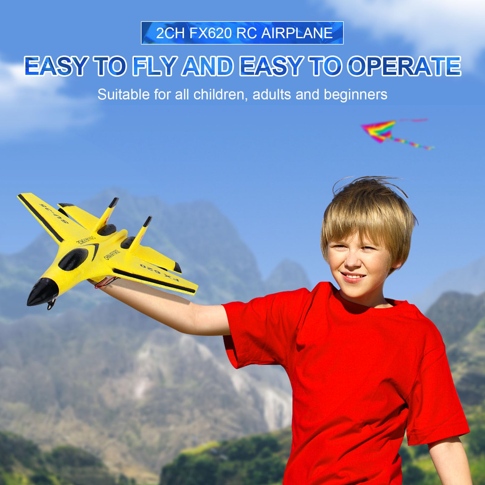 RC Airplane 2CH RC Plane Ready to Fly 2.4GHz Remote Control Plane SU35 RC Jet Easy to Fly Airplane Toys for Boys Gift for Kids Beginners with Night Lights USB Charging(Yellow