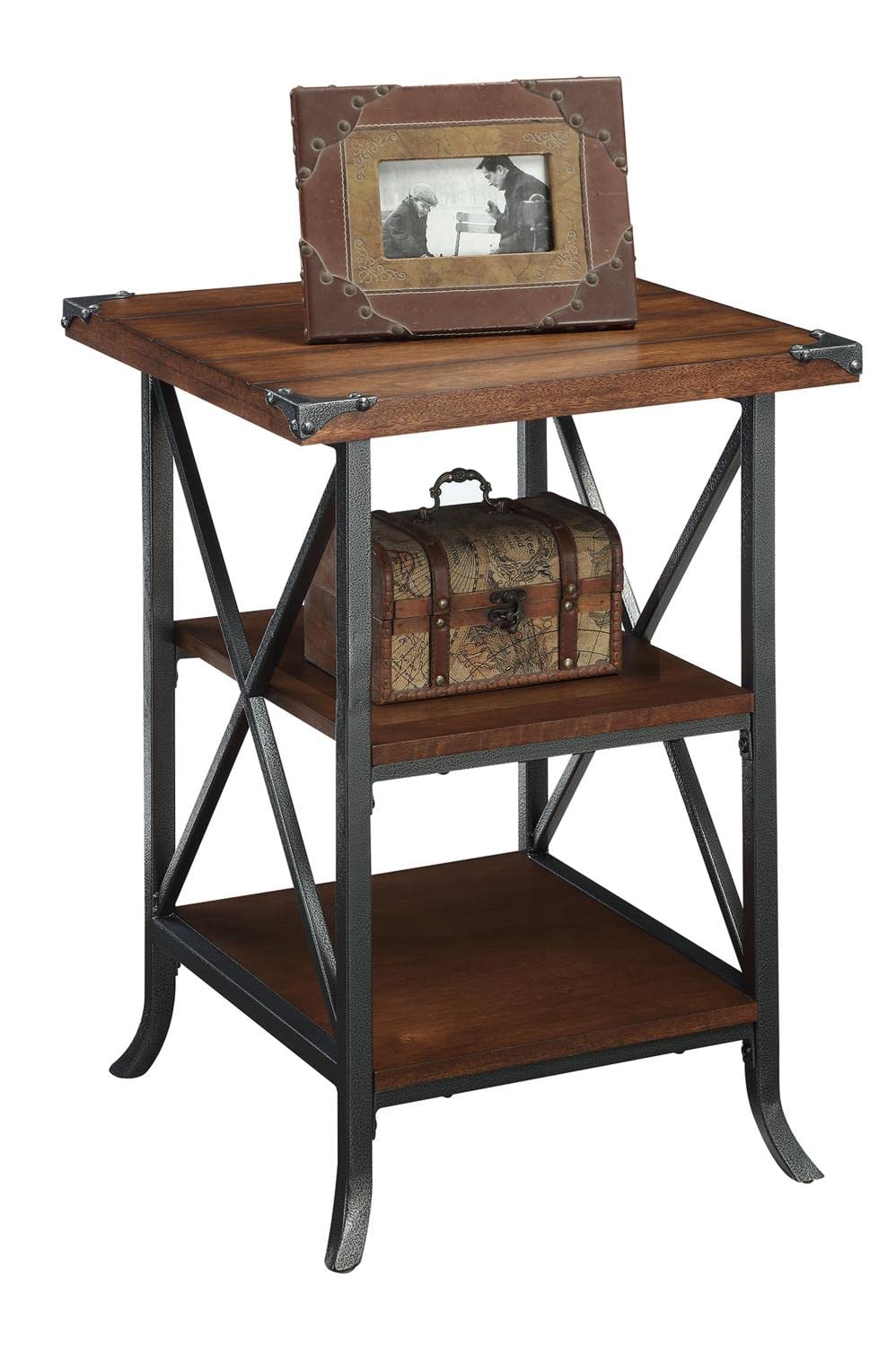 Convenience Concepts Brookline End Table, Dark Walnut / Slate Gray Frame