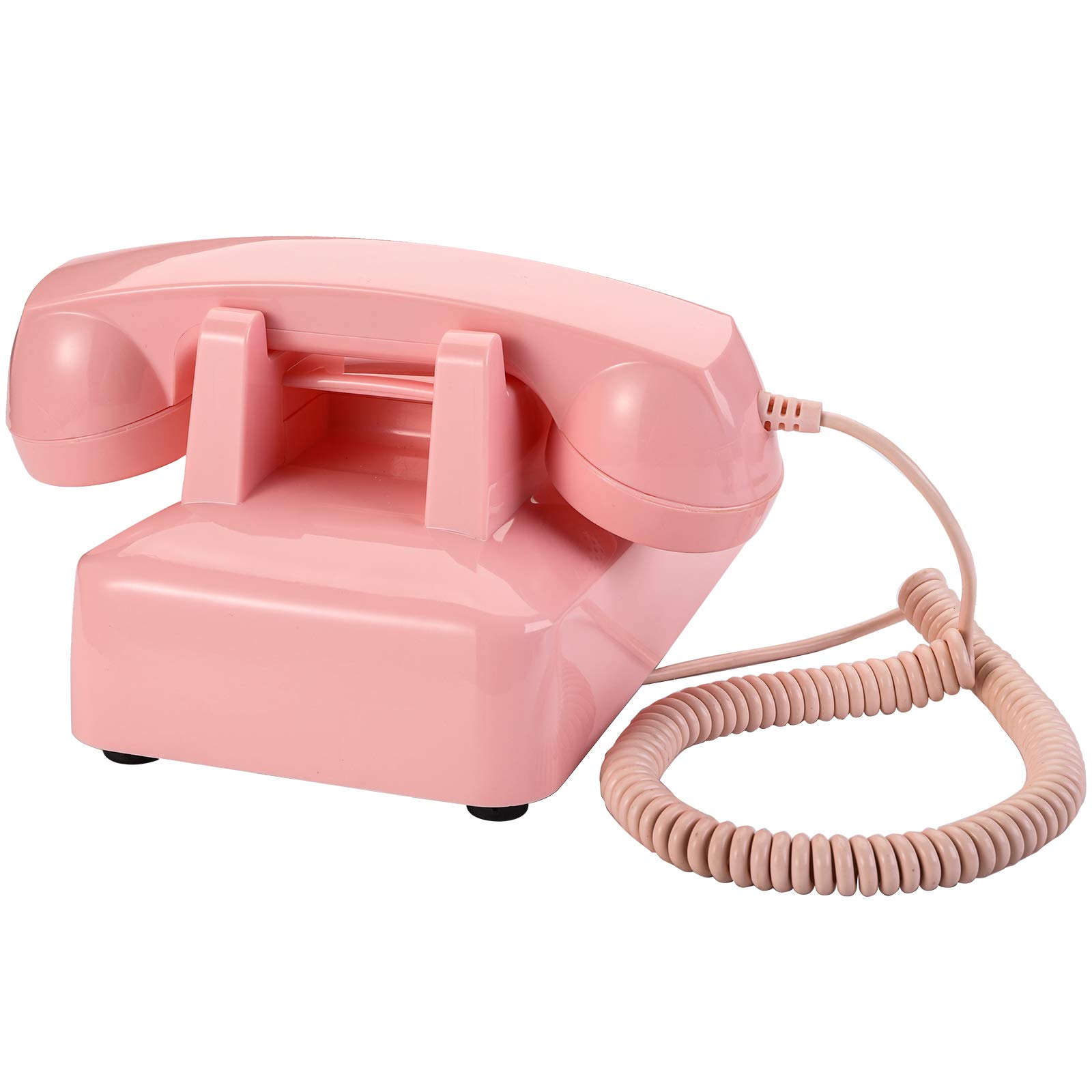 Yopay Pink Retro Old Fashioned Rotary Dial Telephone, Vintage Mechanical Ringer Phone Landline Desk Phone for Home, Office, Bar, Hotel