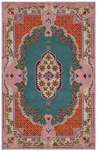 SAFAVIEH Bellagio Collection 5' x 8' Blue/Pink BLG535M Handmade Medallion Premium Wool Area Rug
