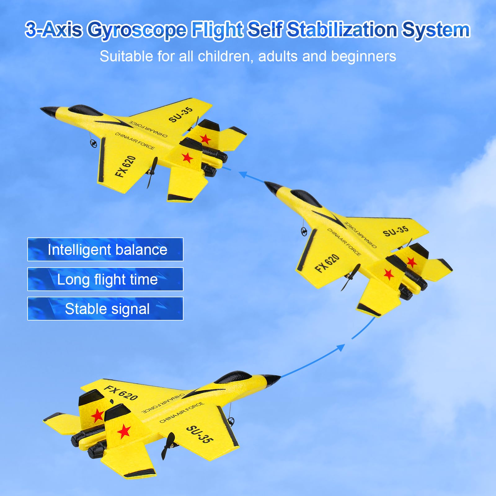 RC Airplane 2CH RC Plane Ready to Fly 2.4GHz Remote Control Plane SU35 RC Jet Easy to Fly Airplane Toys for Boys Gift for Kids Beginners with Night Lights USB Charging(Yellow