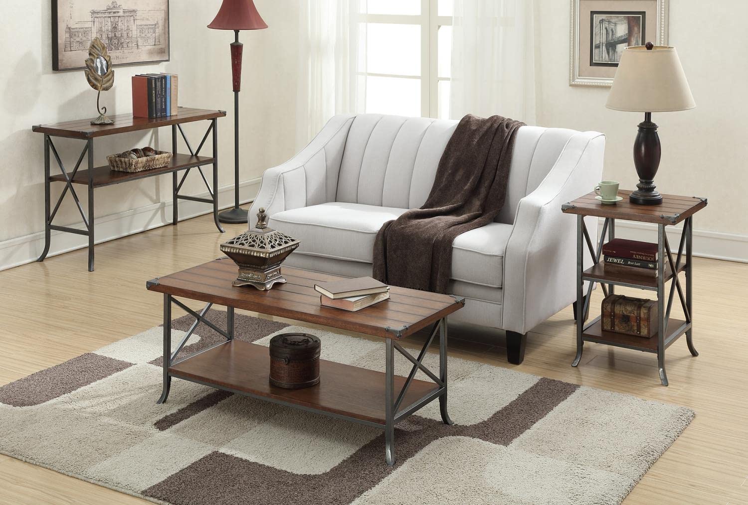 Convenience Concepts Brookline End Table, Dark Walnut / Slate Gray Frame