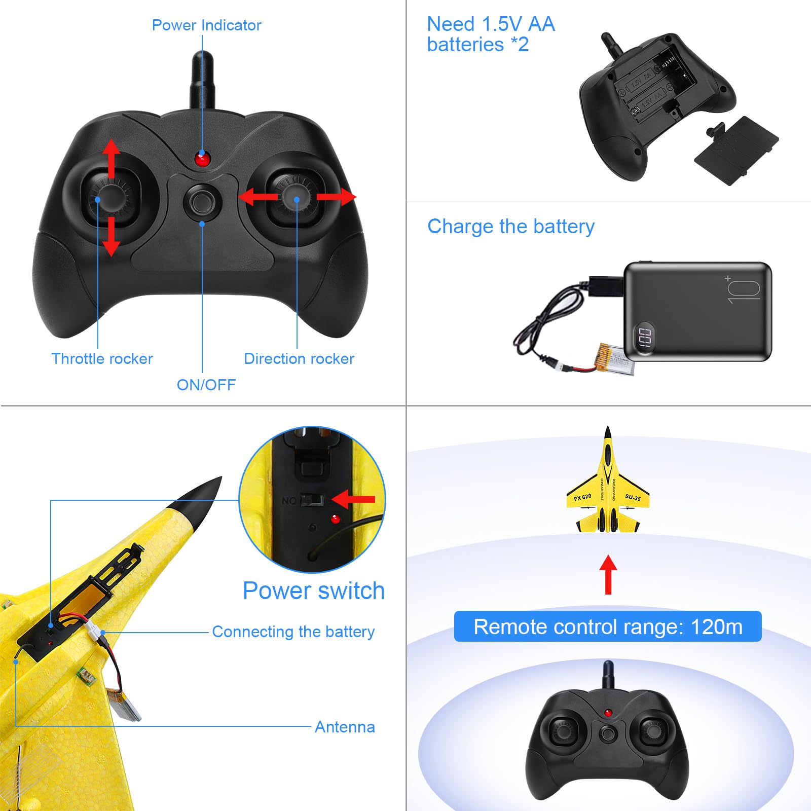 RC Airplane 2CH RC Plane Ready to Fly 2.4GHz Remote Control Plane SU35 RC Jet Easy to Fly Airplane Toys for Boys Gift for Kids Beginners with Night Lights USB Charging(Yellow