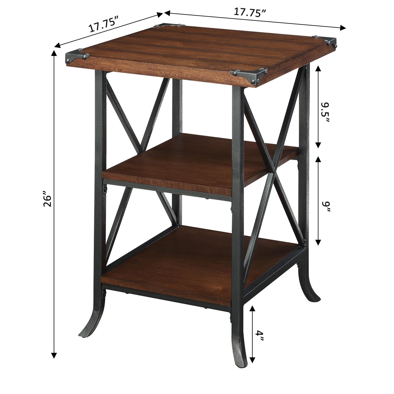 Convenience Concepts Brookline End Table, Dark Walnut / Slate Gray Frame