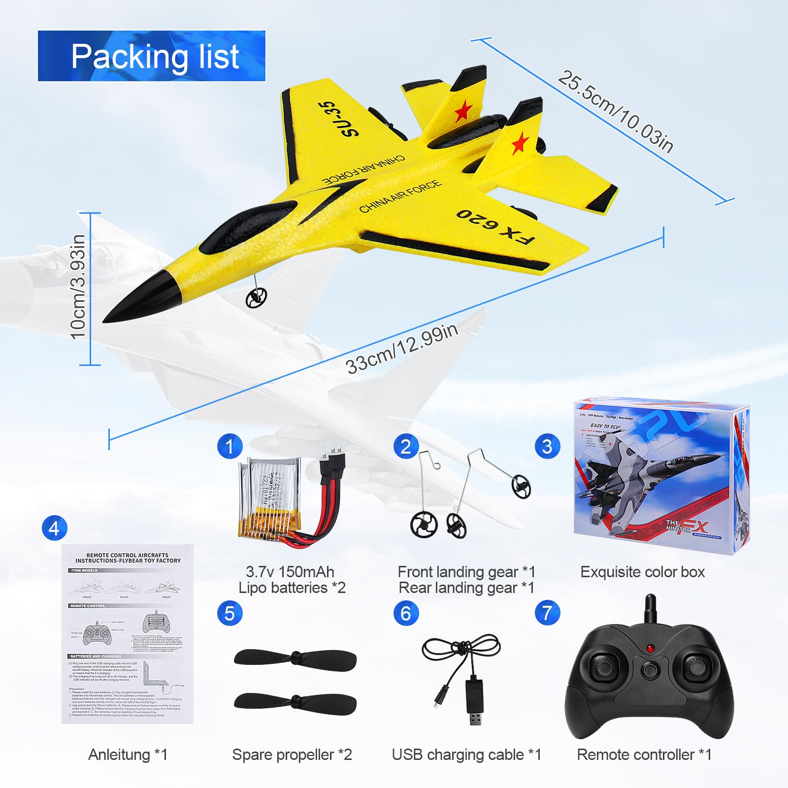 RC Airplane 2CH RC Plane Ready to Fly 2.4GHz Remote Control Plane SU35 RC Jet Easy to Fly Airplane Toys for Boys Gift for Kids Beginners with Night Lights USB Charging(Yellow