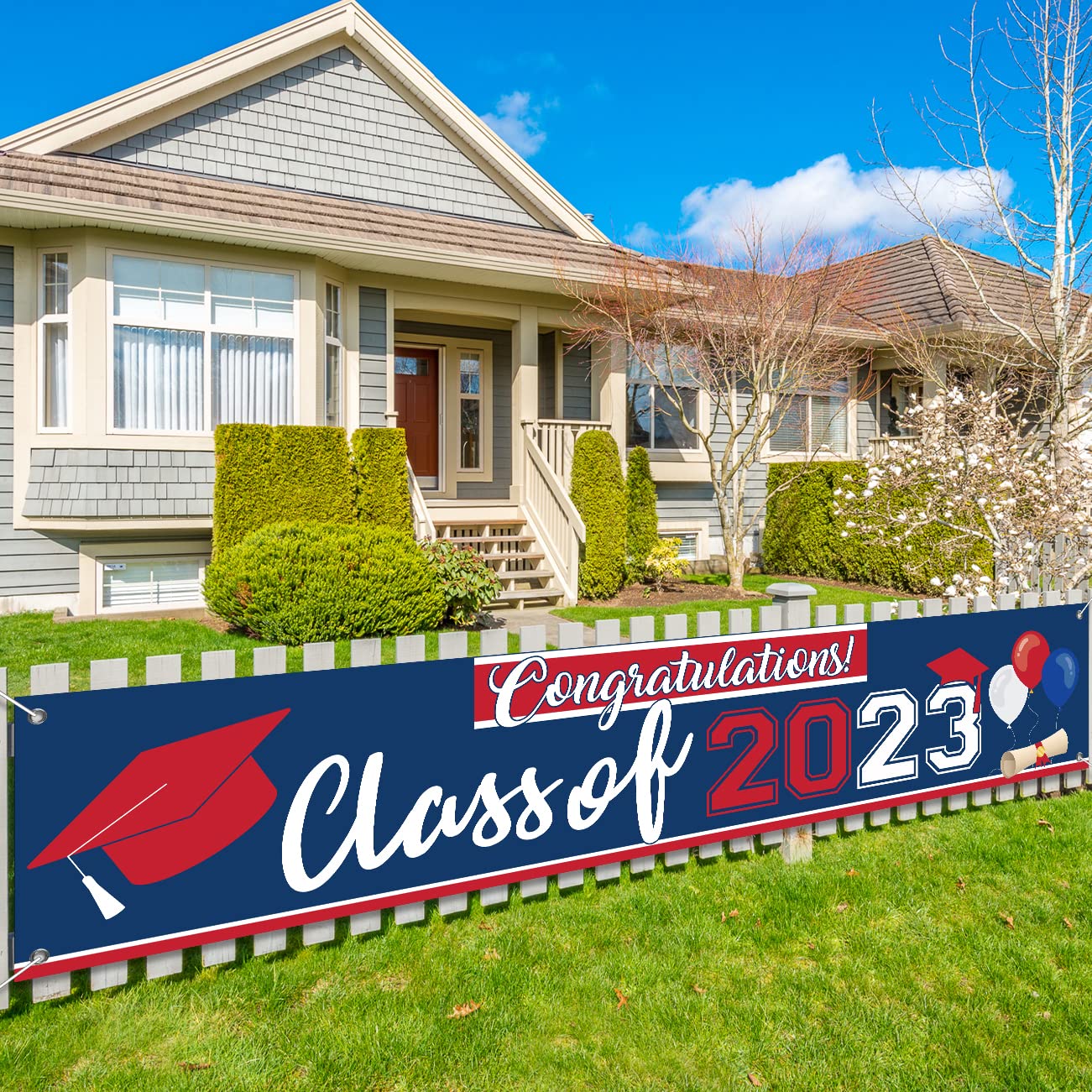 Class of 2023 Graduation Decorations Banner Blue and Red Graduation Yard Sign Large Congratulations Backdrop for College Graduation Party Decorations 2023(Blue)