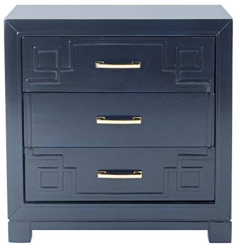 Safavieh Home Collection Raina Navy 3-Drawer Greek Key Nightstand