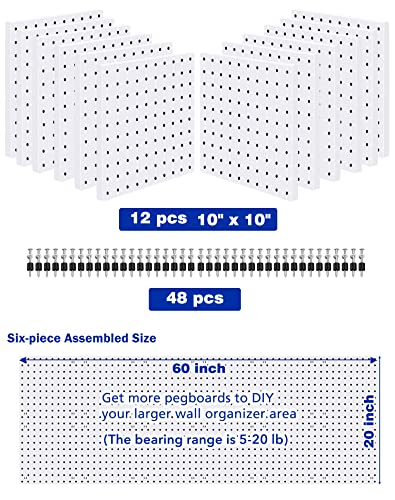 12 Pcs Pegboard, Peg Boards for Walls, Wall Mount Display Pegboard Panel Kits, Small Pegboard for Craft Room, Workshop, Office, Peg Boards for Walls - White Pegboards Panels