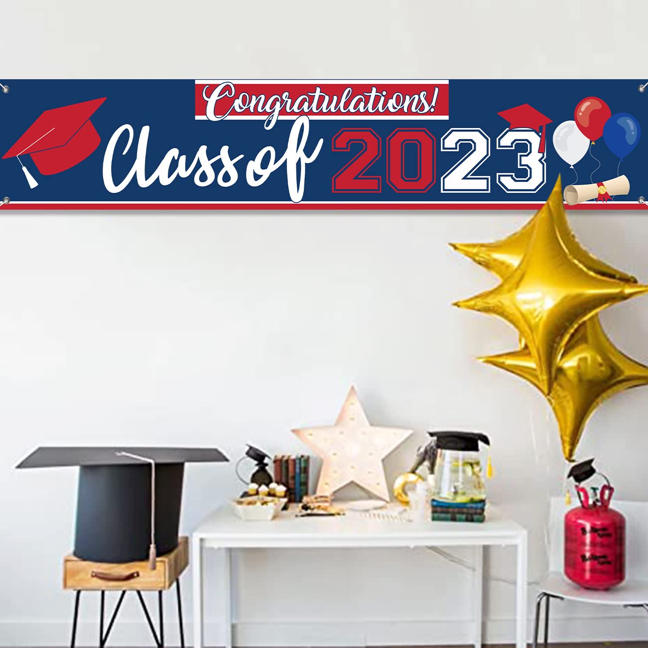 Class of 2023 Graduation Decorations Banner Blue and Red Graduation Yard Sign Large Congratulations Backdrop for College Graduation Party Decorations 2023(Blue)