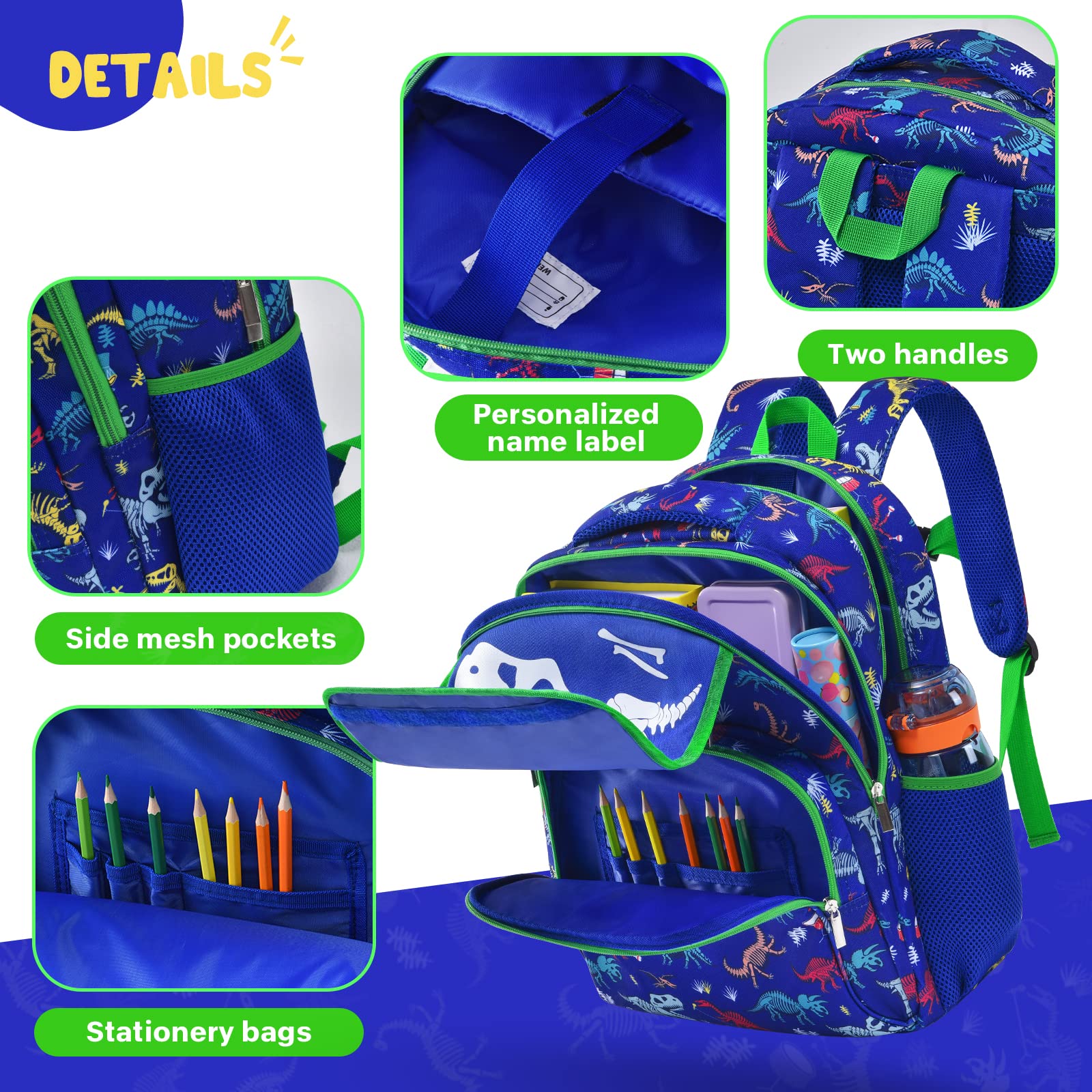 WERNNSAI Dinosaur Backpack - Luminous Dinosaur Fossils School Backpack for Kids Boys Book Bags Preschool Kindergarten Elementary 17β Schoolbag Hiking Travel Casual Backpack with Chest Strap