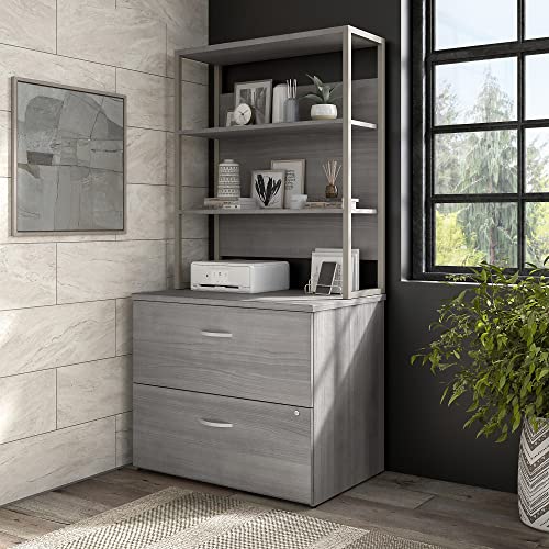 Bush Business Furniture Hybrid 2 Drawer Lateral File Cabinet with Shelves, Platinum Gray