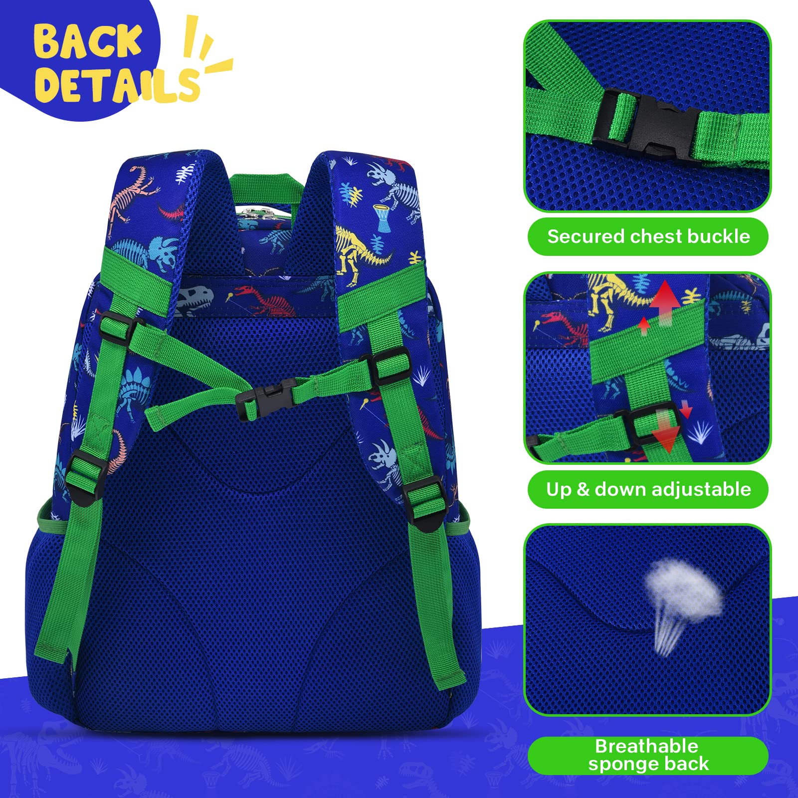 WERNNSAI Dinosaur Backpack - Luminous Dinosaur Fossils School Backpack for Kids Boys Book Bags Preschool Kindergarten Elementary 17β Schoolbag Hiking Travel Casual Backpack with Chest Strap
