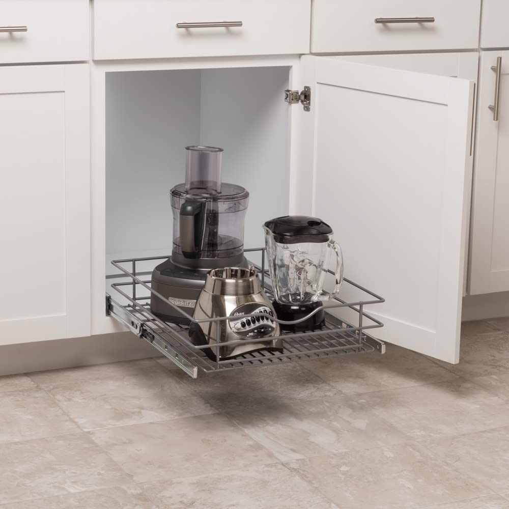 Knape & Vogt RS-MUB-17-FN 5 in. H x 18 in. W x 20 in. D Multi-Use Basket Silver Pull Out Cabinet Organizer, Frosted Nickel