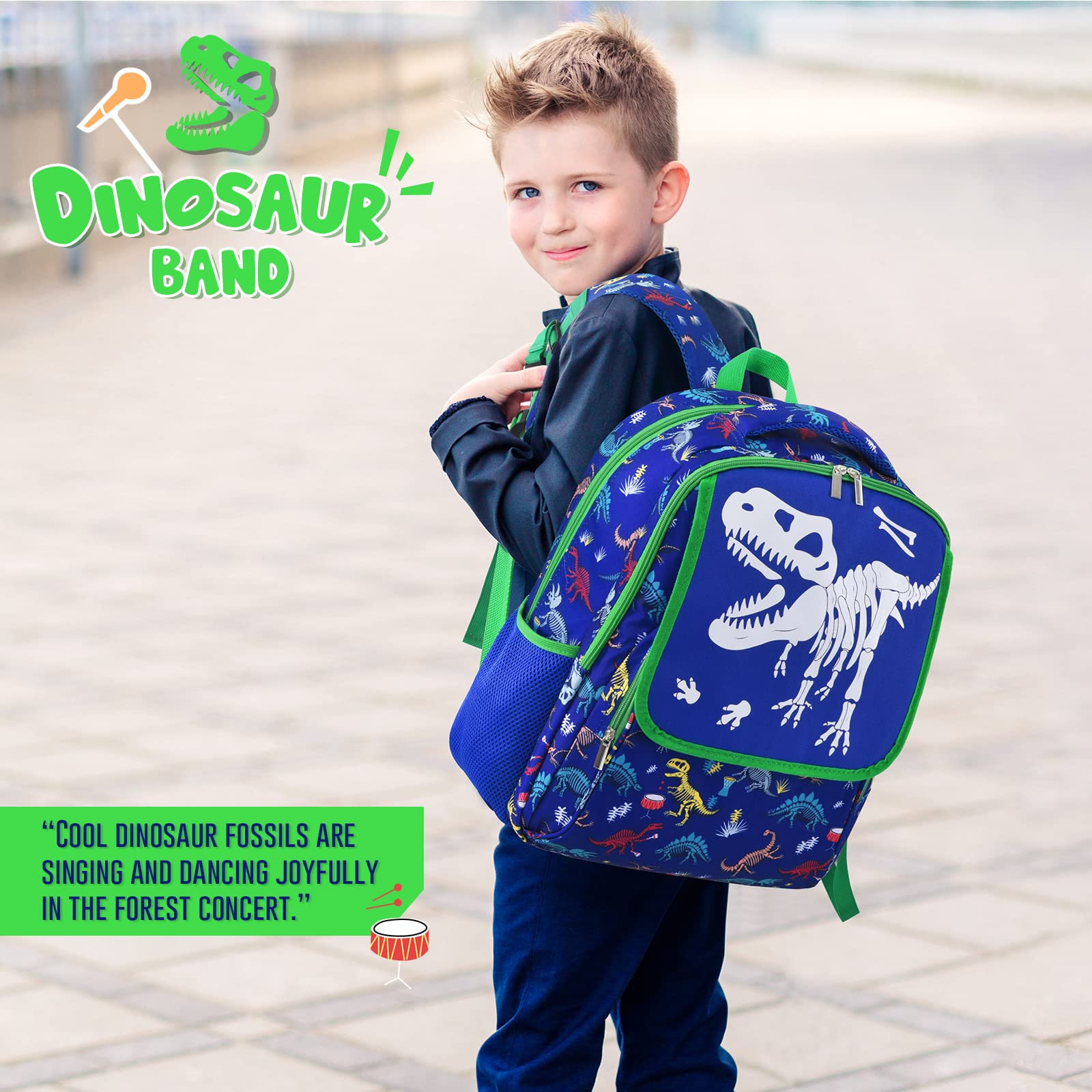 WERNNSAI Dinosaur Backpack - Luminous Dinosaur Fossils School Backpack for Kids Boys Book Bags Preschool Kindergarten Elementary 17β Schoolbag Hiking Travel Casual Backpack with Chest Strap