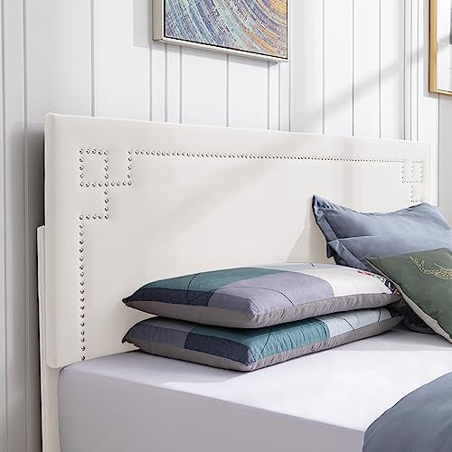 Mjkone Cal-King Bed Frame| Platform Bed Frame Upholstered Velvet Backrest | Adjustable Tufting Headboard Bed Frame with Solid Wood Slats Support Easy Assembly-Beige