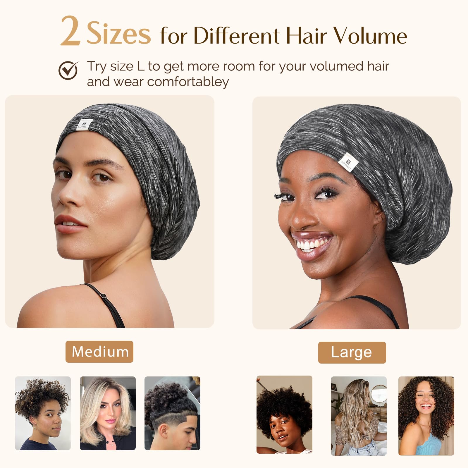 YANIBEST Silk Satin Bonnet Hair Wrap for Sleeping - Adjustable Stay on Silk Lined Slouchy Beanie Hat for Curly Hair and Braids
