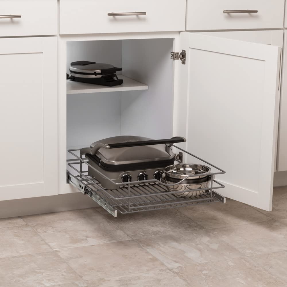 Knape & Vogt RS-MUB-17-FN 5 in. H x 18 in. W x 20 in. D Multi-Use Basket Silver Pull Out Cabinet Organizer, Frosted Nickel