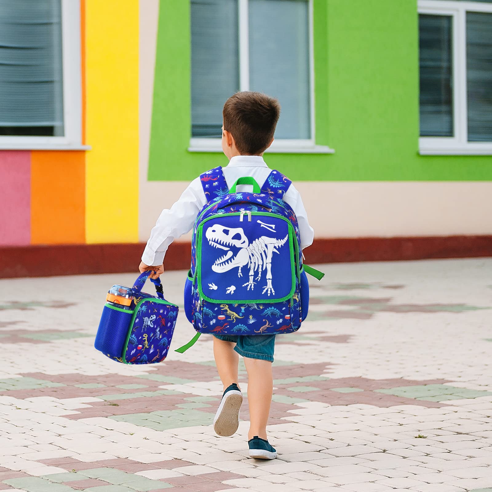 WERNNSAI Dinosaur Backpack - Luminous Dinosaur Fossils School Backpack for Kids Boys Book Bags Preschool Kindergarten Elementary 17β Schoolbag Hiking Travel Casual Backpack with Chest Strap