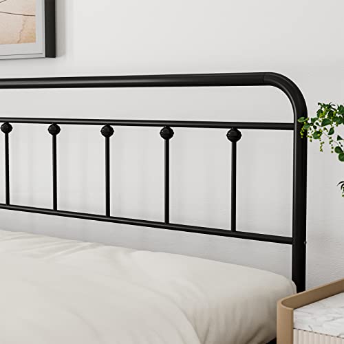 IKIFLY Metal California King Bed Frames with Headboard & Footboard - Strong Steel Slats - Mattress Foundation - Victorian Vintage Style - No Box Spring Needed - Black/Cal King